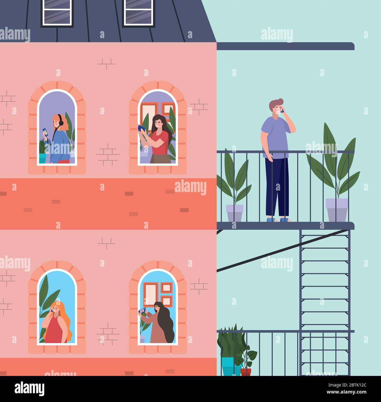 Woman stairs exterior house Stock Vector Images - Alamy