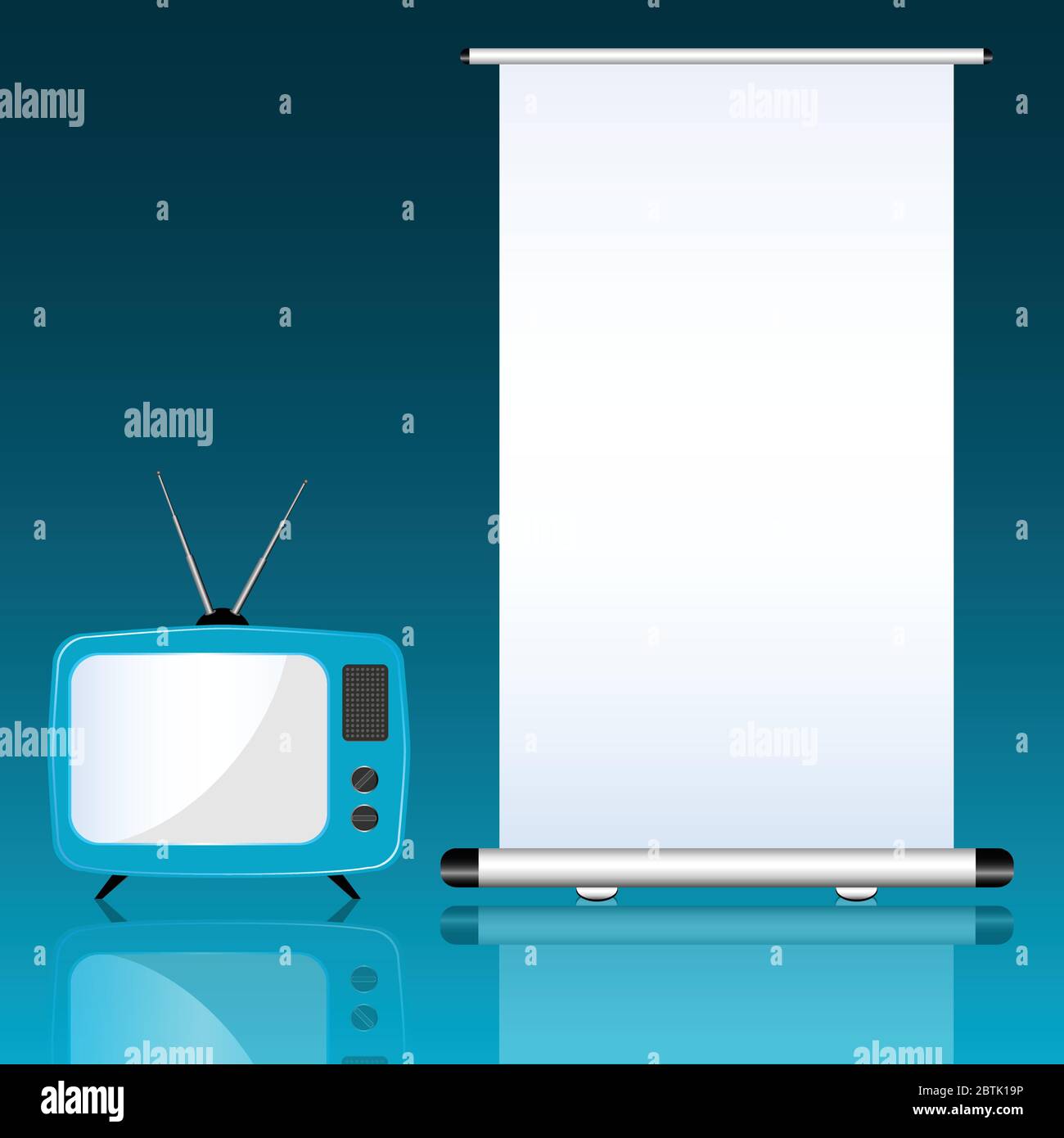 TV and roll up on blue background illustration Stock Vector Image & Art ...