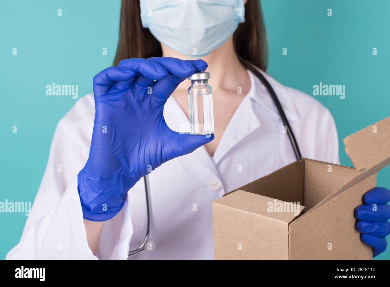 Deliver courier new vaccine batch concept. Close-up cropped photo of ...