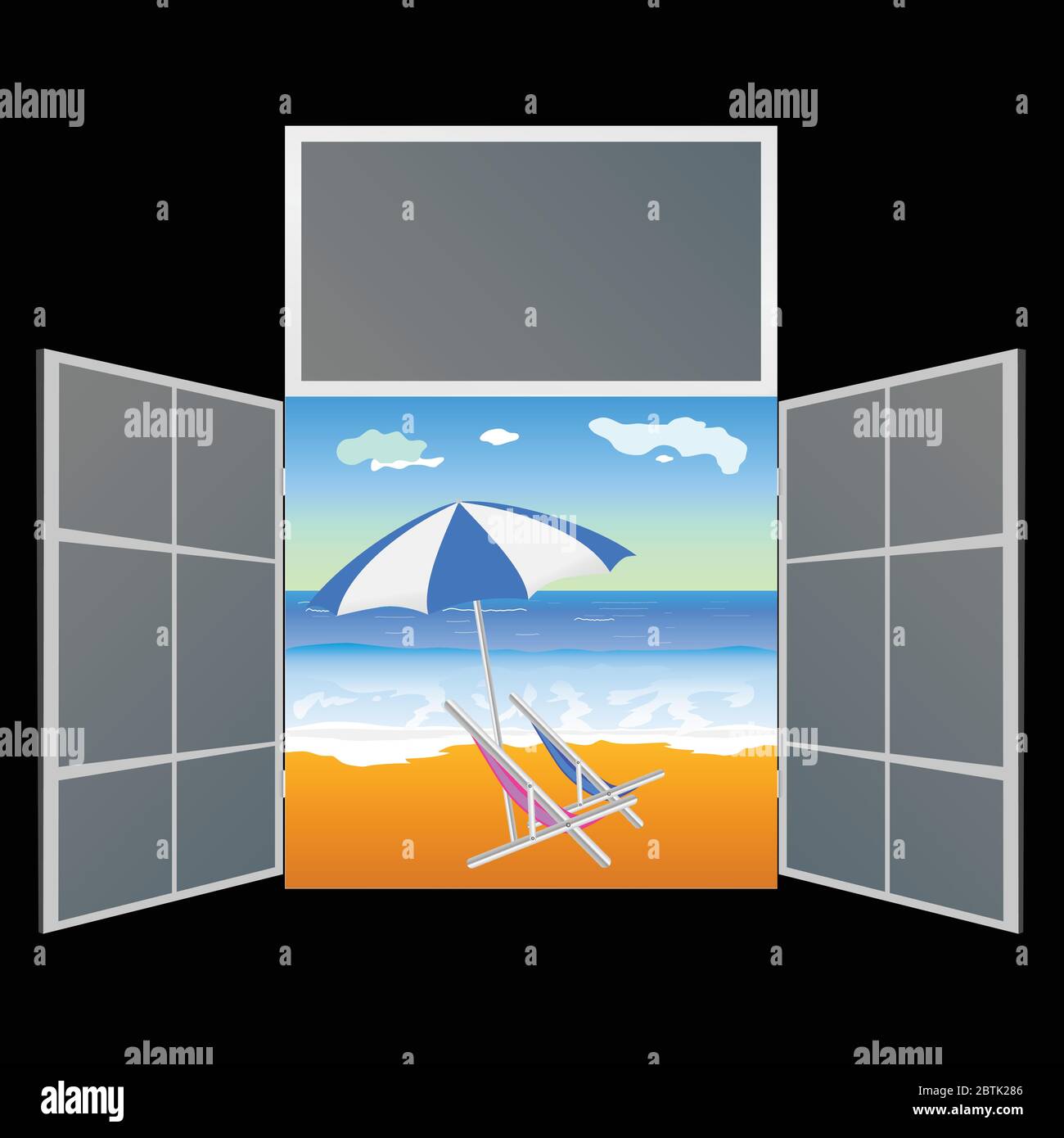 view from the window on the paradise beach vector illustration Stock ...