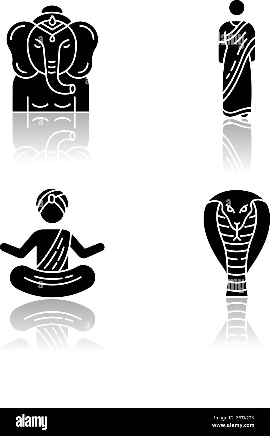 Indian culture drop shadow black glyph icons set Stock Vector Image ...