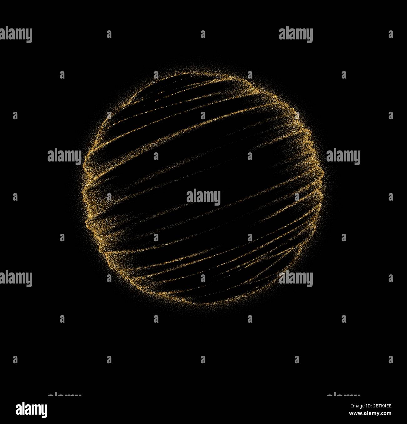 Golden glitter dust organic sphere shape isolated on black background ...