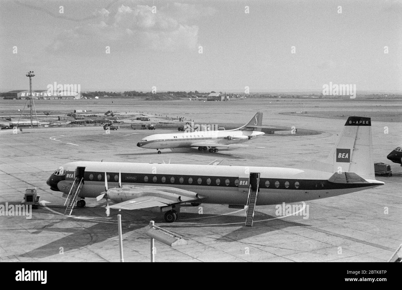 Vintage early 1960s black and white photograph showing aircraft at ...