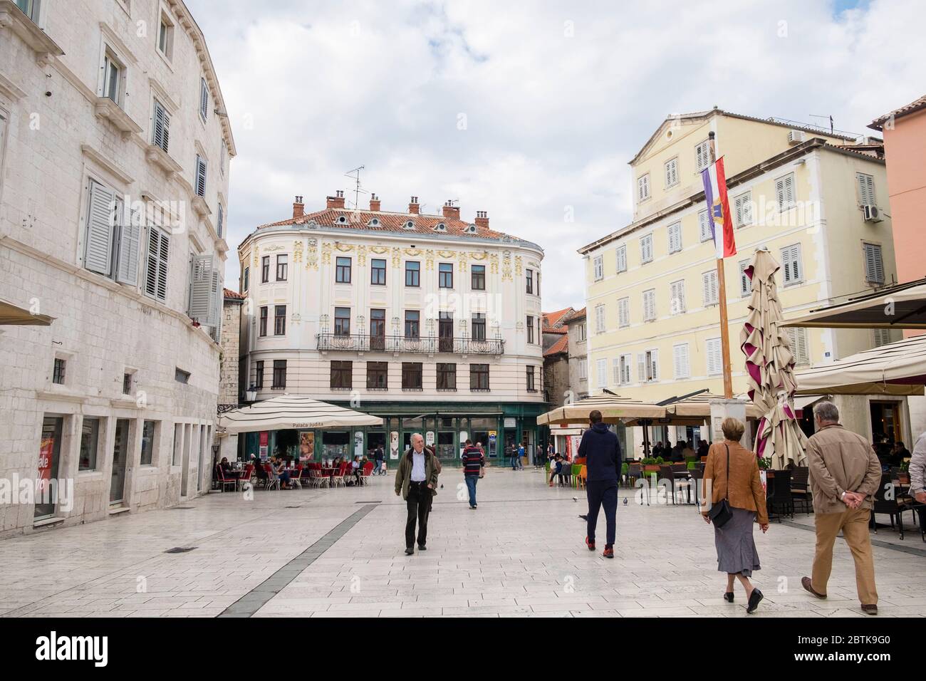 Tourists stroll through People's Square in Split's historic Old Town ...