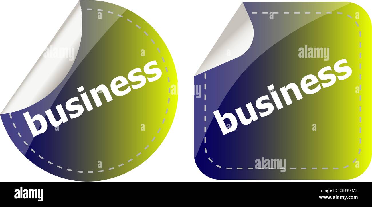 business word on stickers button set, label Stock Photo - Alamy
