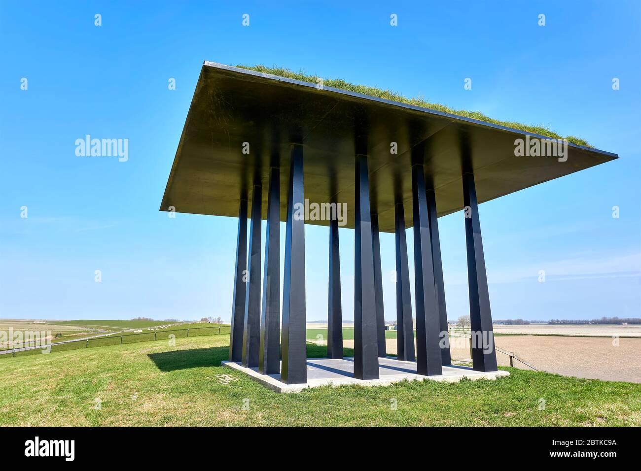 Marrum, The Netherlands - April 8 2020: Monument the temple on the dike ...