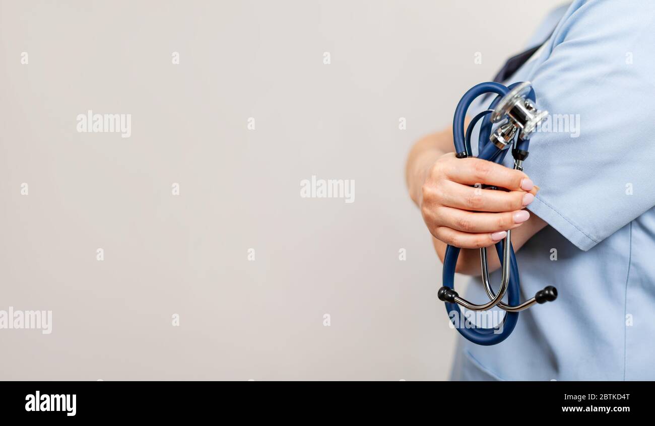 Healthcare and medical concept. A doctor with a stethoscope in his hand ...