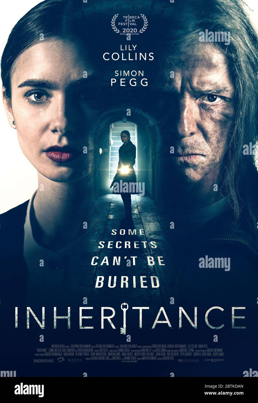 INHERITANCE, poster, from left: Lily Collins, Lily Collins, Simon Pegg ...