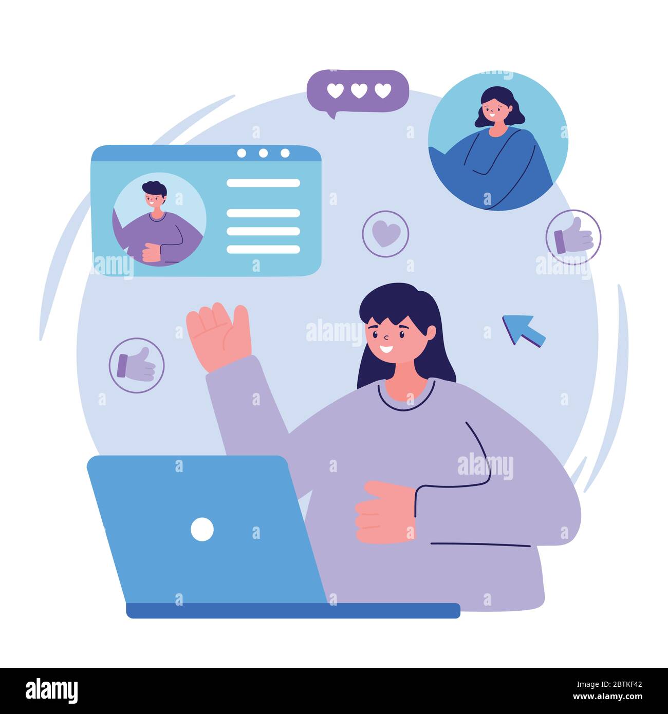 young woman with laptop people chatting design vector illustration ...