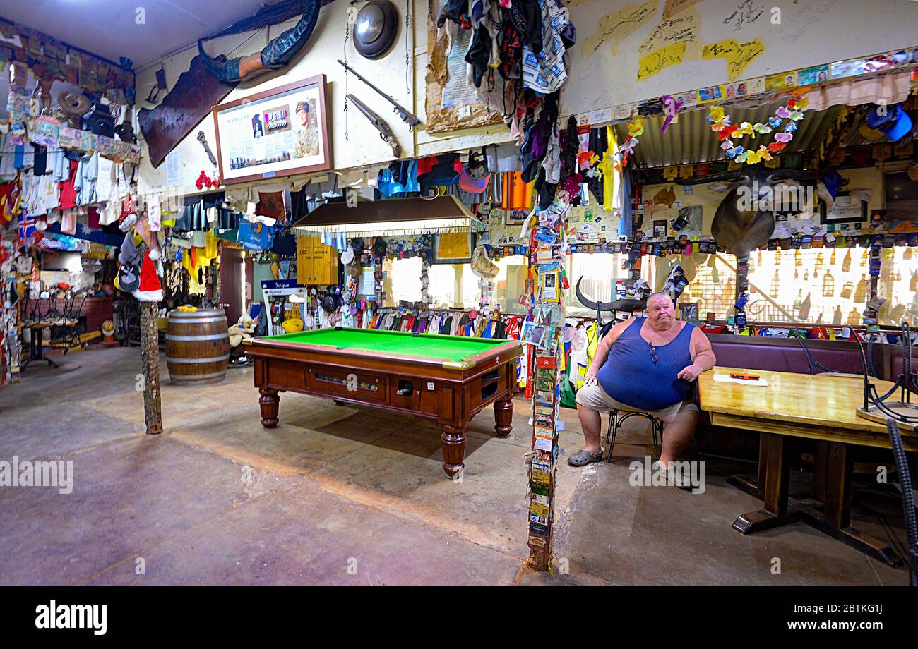 Male sat inside the renowned Daly Waters Pub, Northern Territory, NT ...
