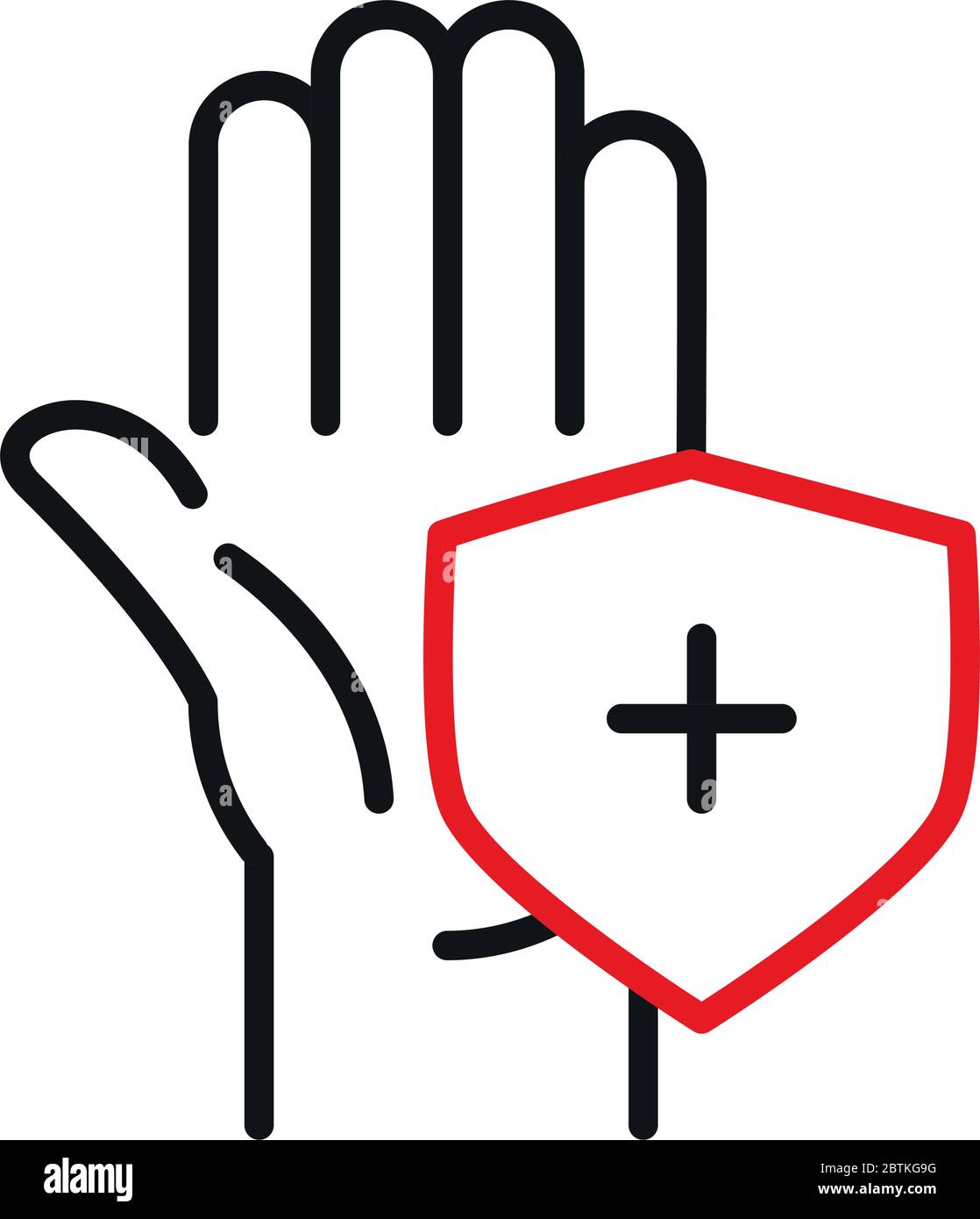 Hand with cross inside shield line bicolor style icon design of Medical ...