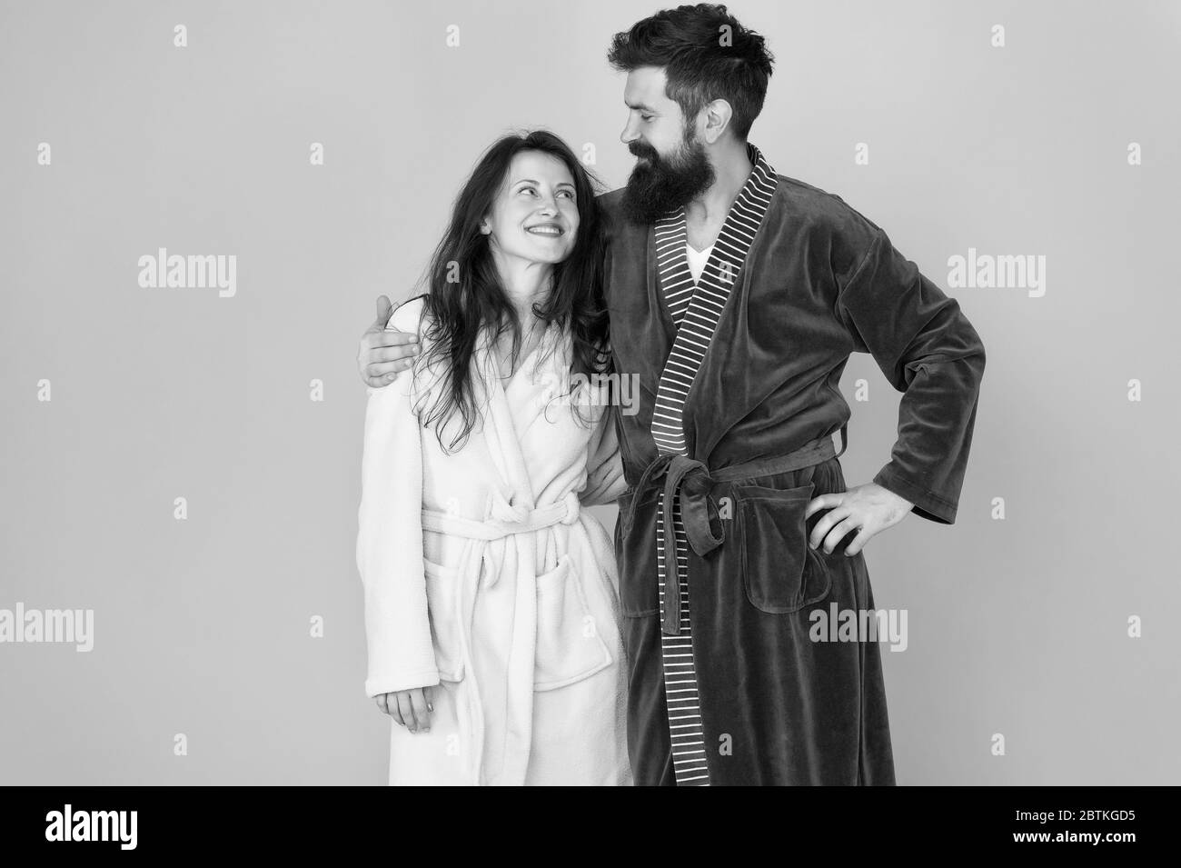 Perfect rest. Feeling good. Couple in love enjoy relax. Happy morning ...