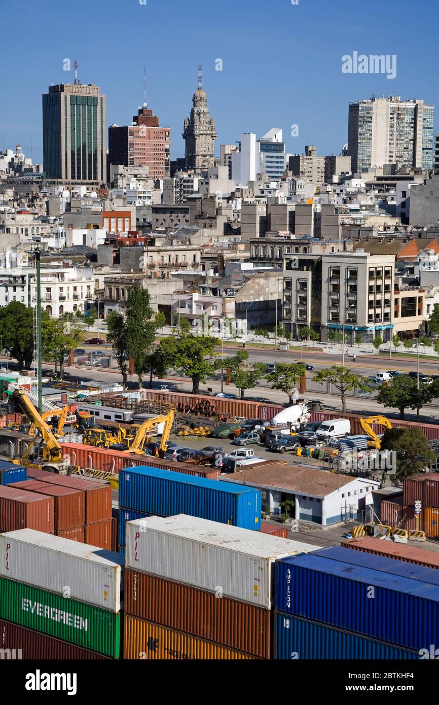 Container Port & Montevideo skyline, Uruguay, South America Stock Photo ...