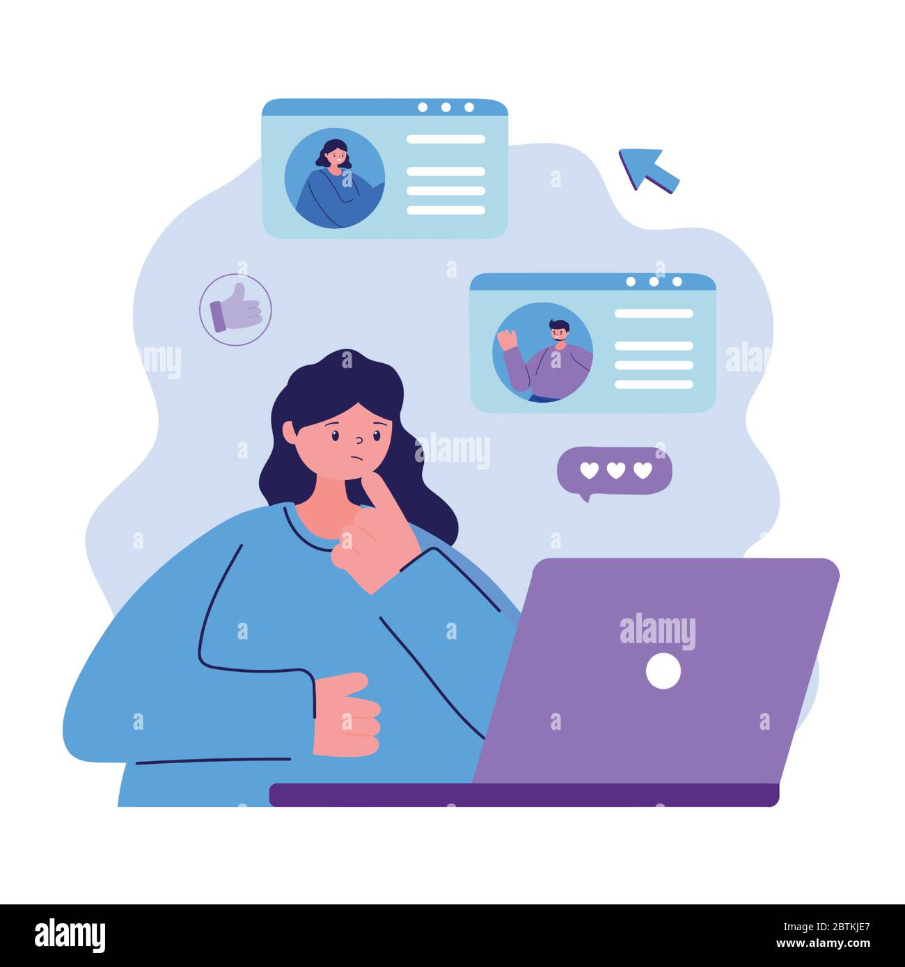 young woman with laptop people speech bubble chatting vector ...