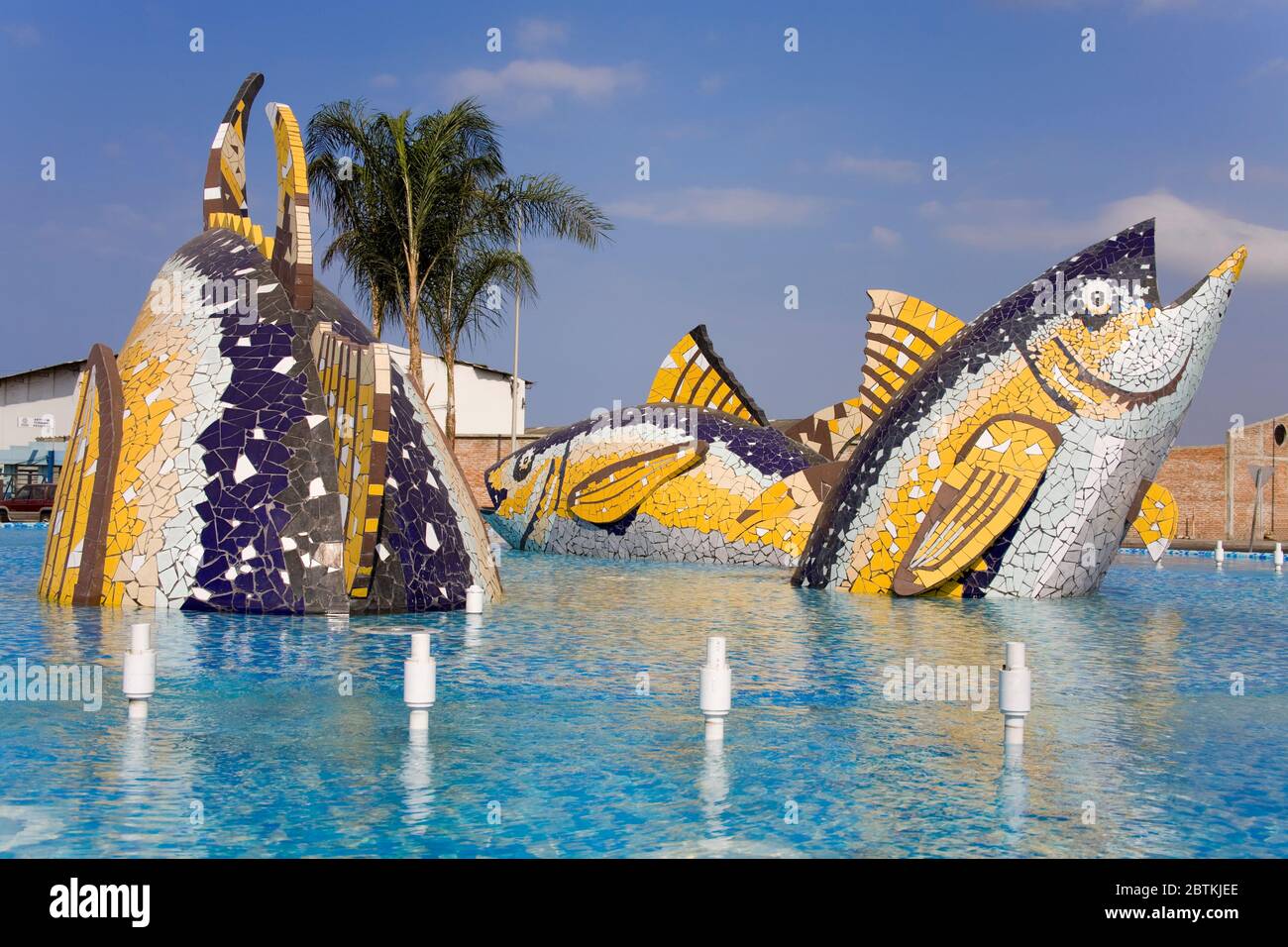 Tuna fountain on the Malecon near the docks, City of Manta, Manabi ...