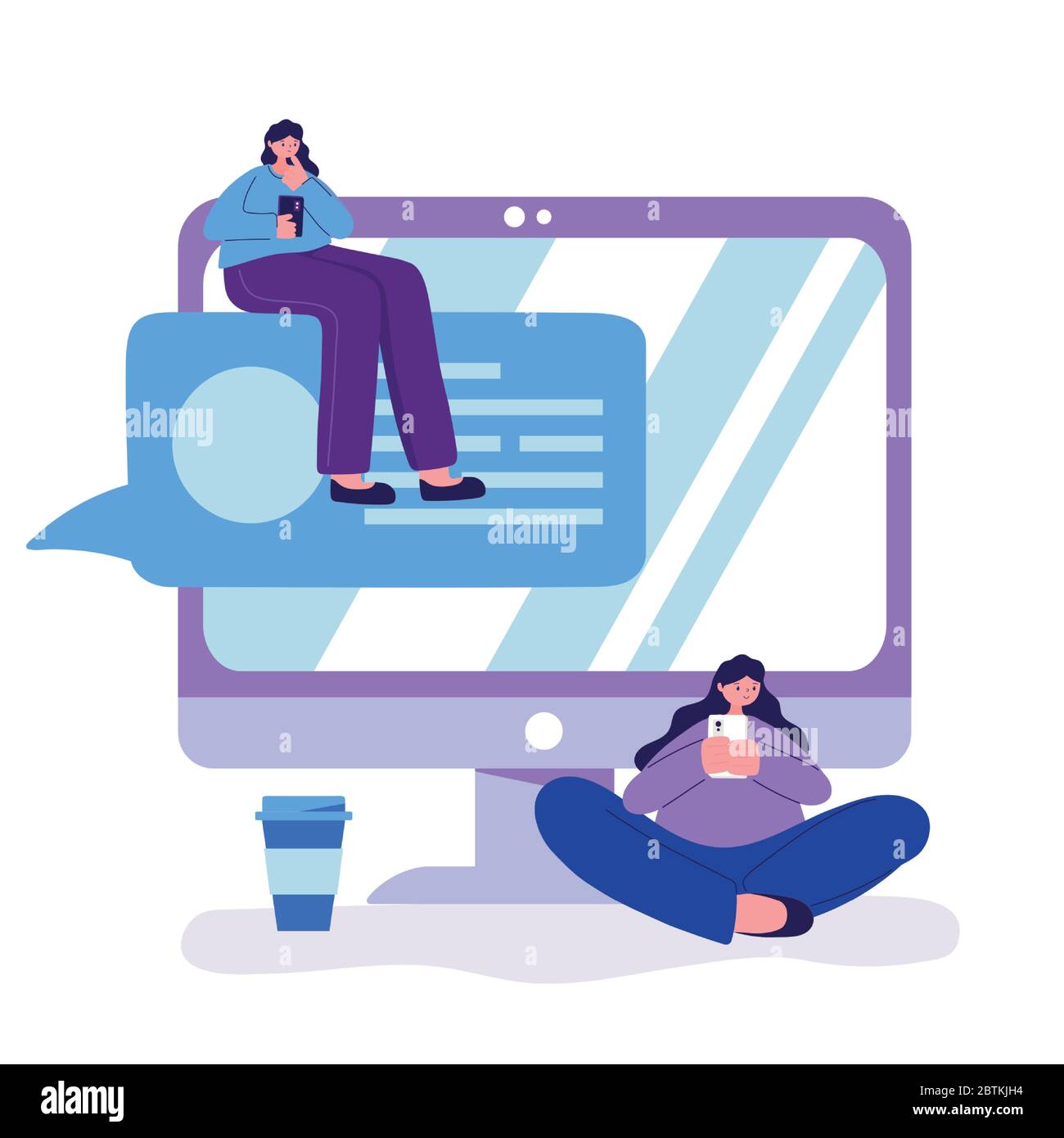 women with smartphone computer speech bubble chatting vector ...