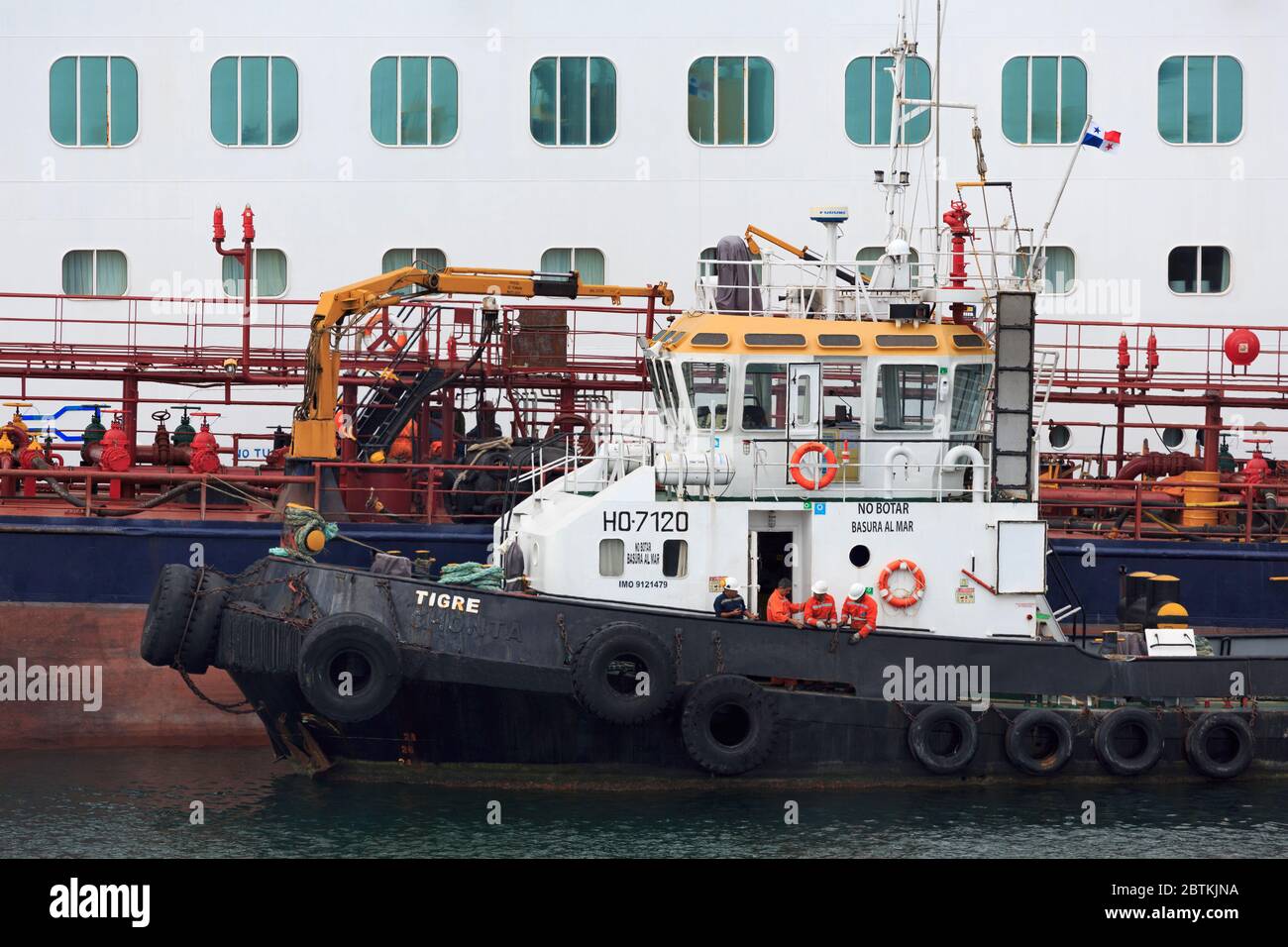 Refueling a cruise ship, Port of Manta, Manabi Province, Ecuador, South ...