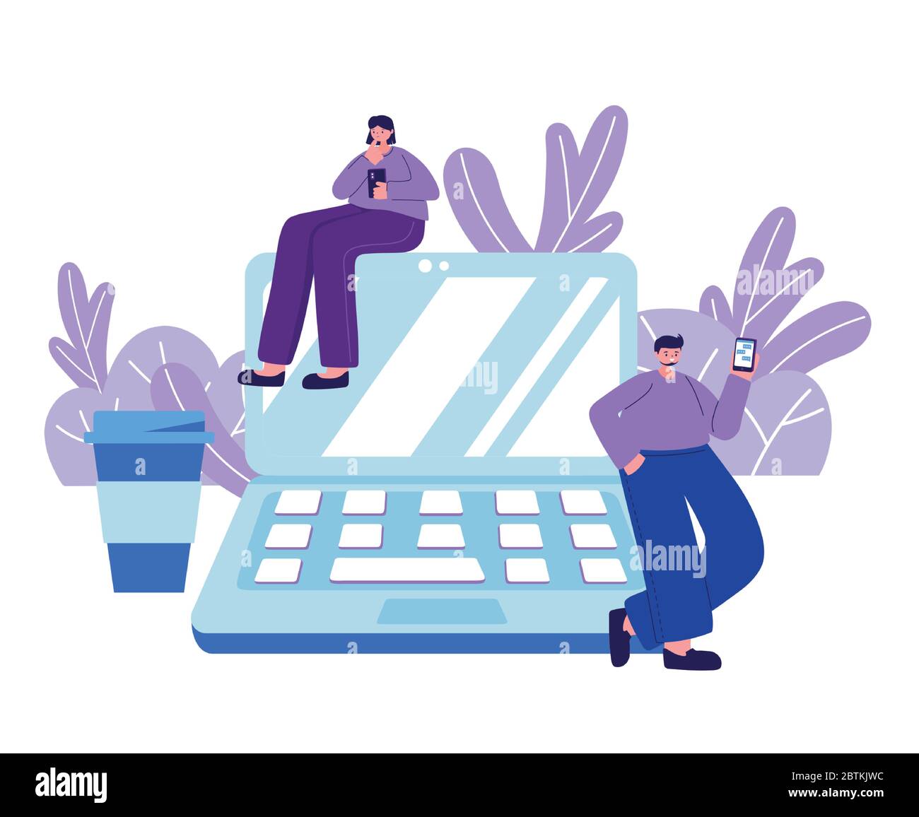 people using smartphone laptop website application chatting vector ...