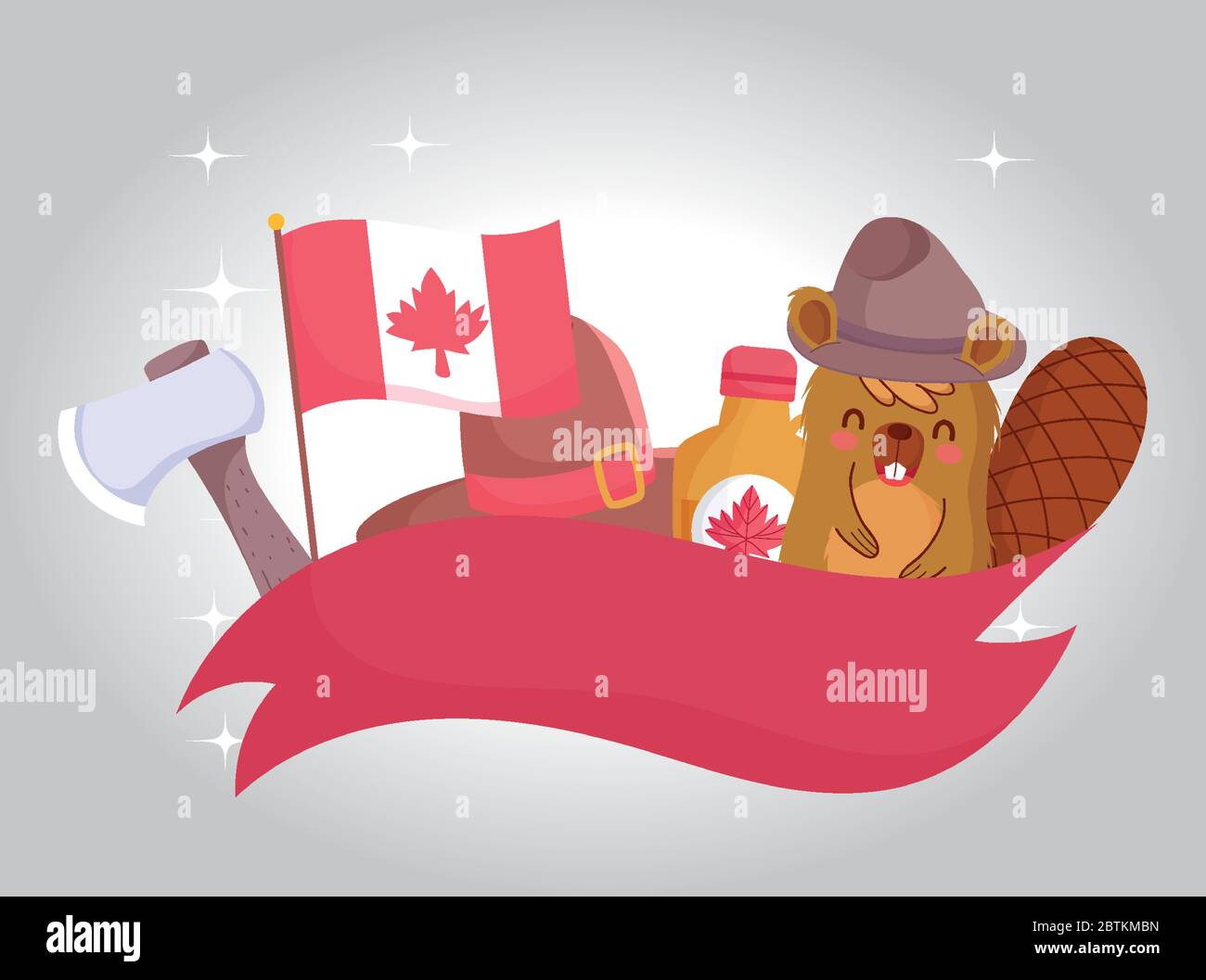 Beaver with canadian flag and icon set design, Happy canada day holiday ...