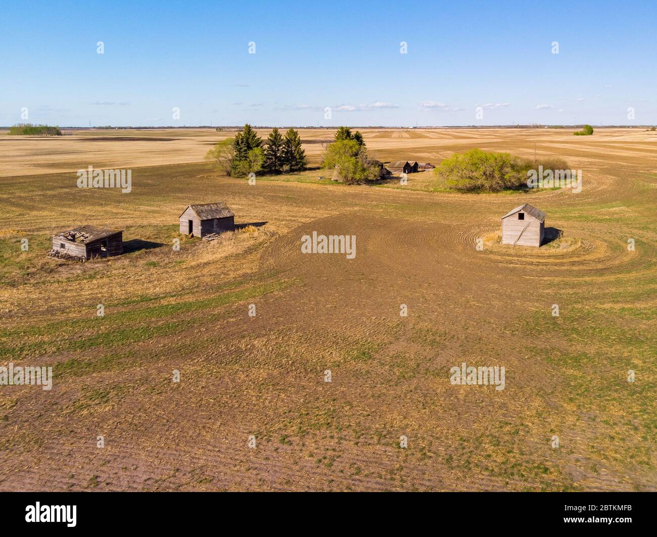 Aerial view of old dilapidated farm houses and other builds built in ...