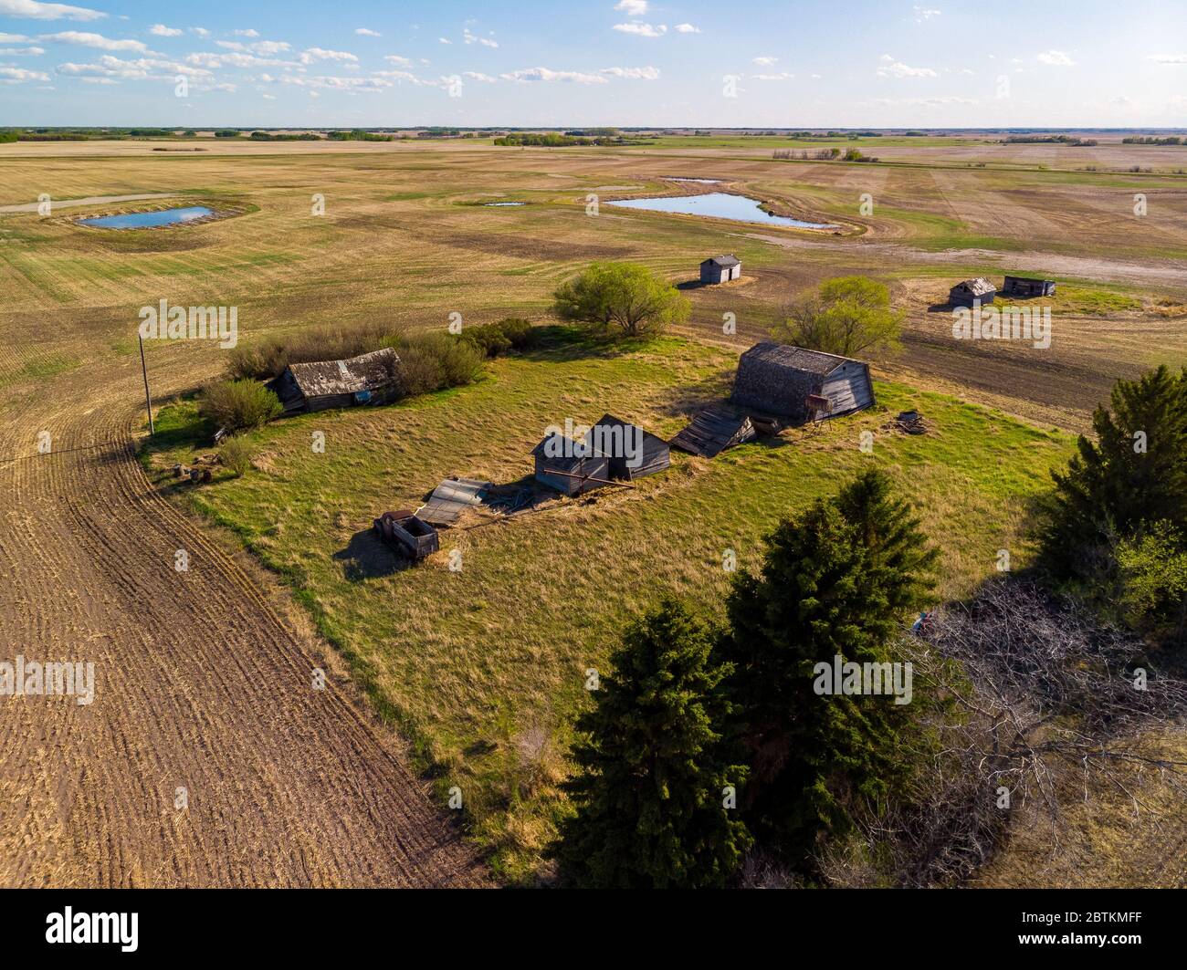 Aerial view of old dilapidated farm houses and other builds built in ...
