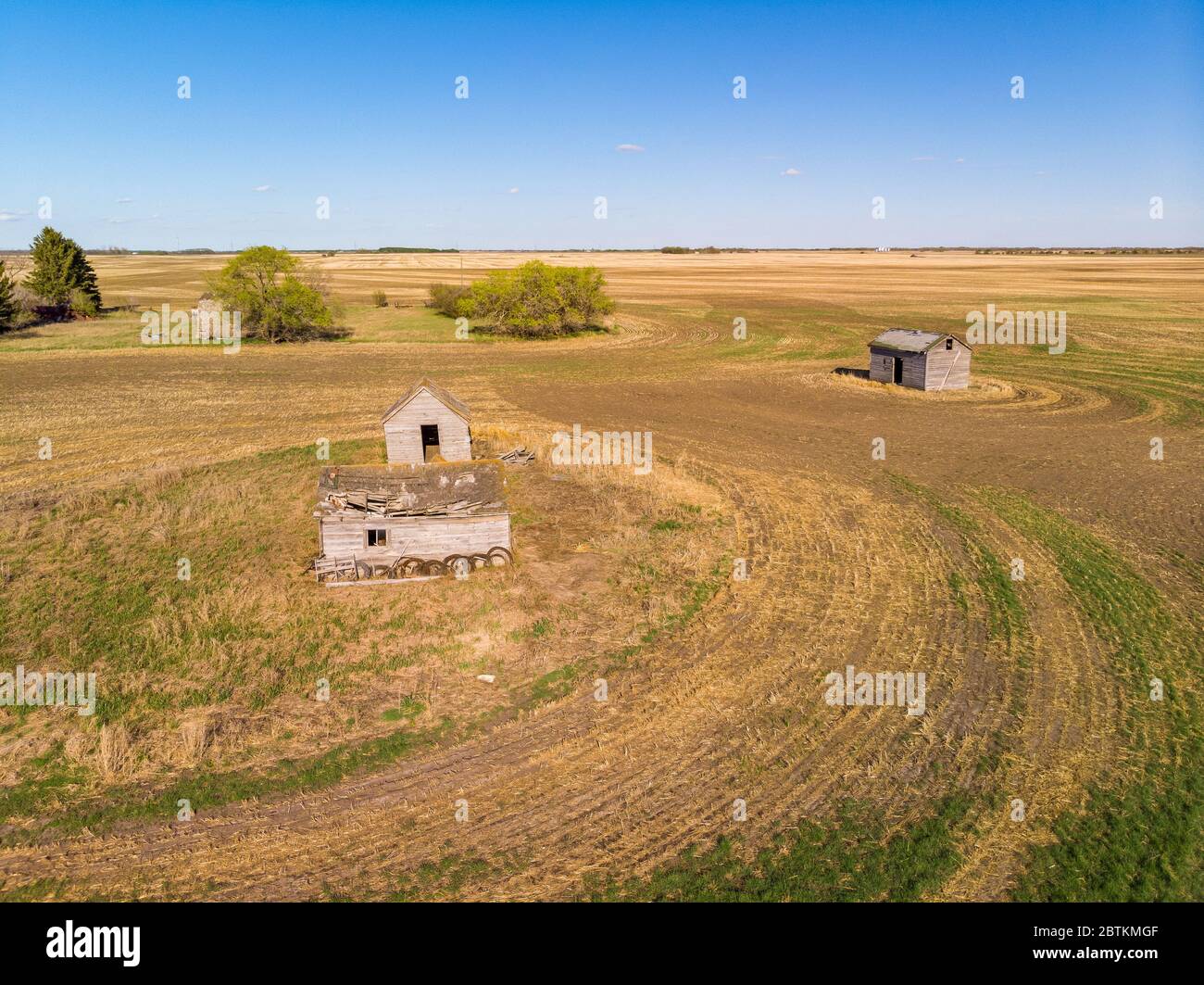 Aerial view of old dilapidated farm houses and other builds built in ...