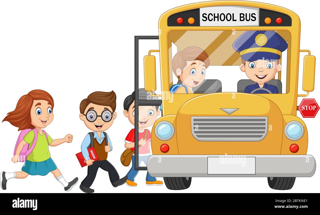 Cartoon happy children boarding a school bus Stock Vector Image & Art ...
