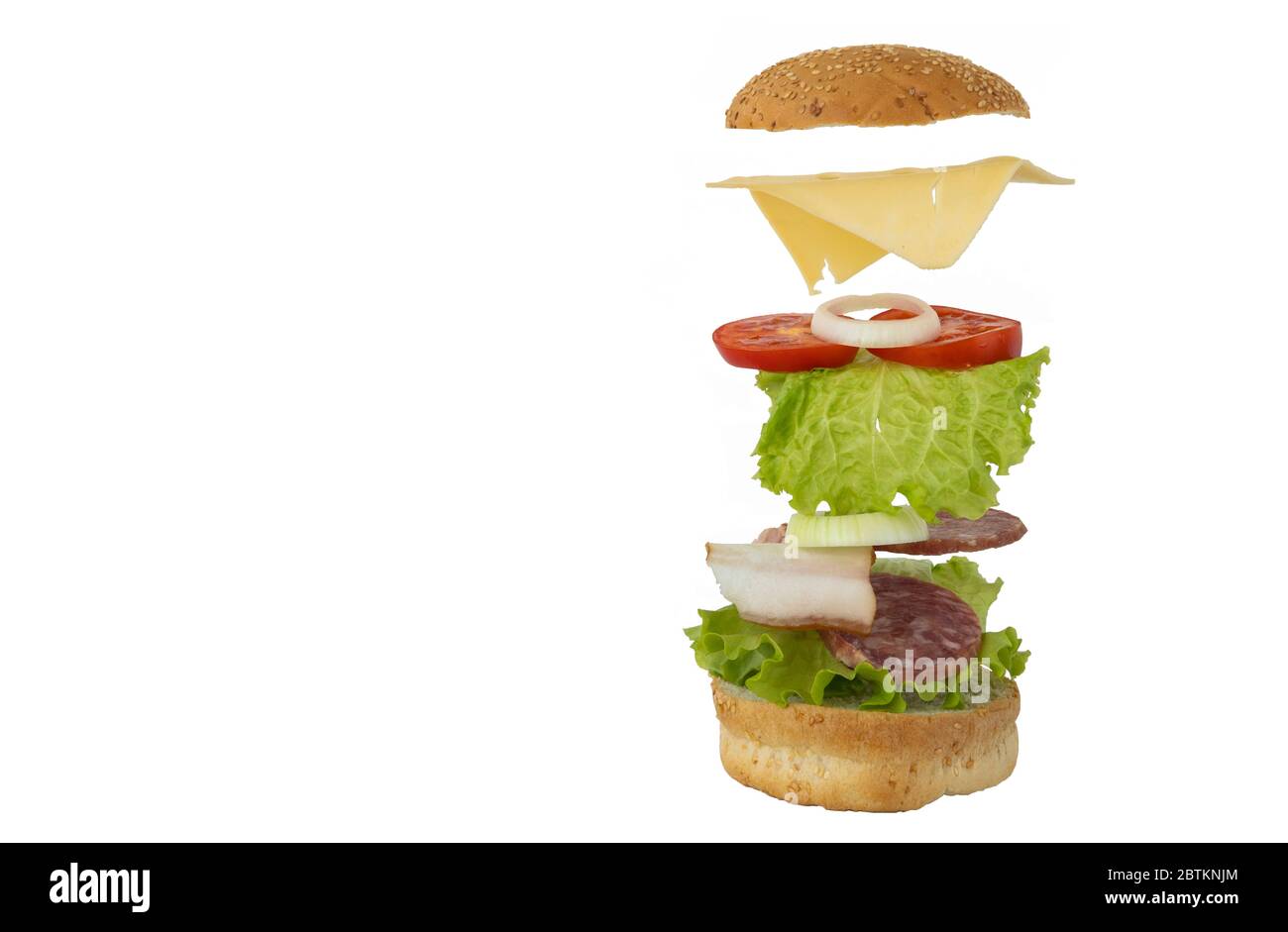 flying sandwich on white background. Food levitation concept. cooking a ...