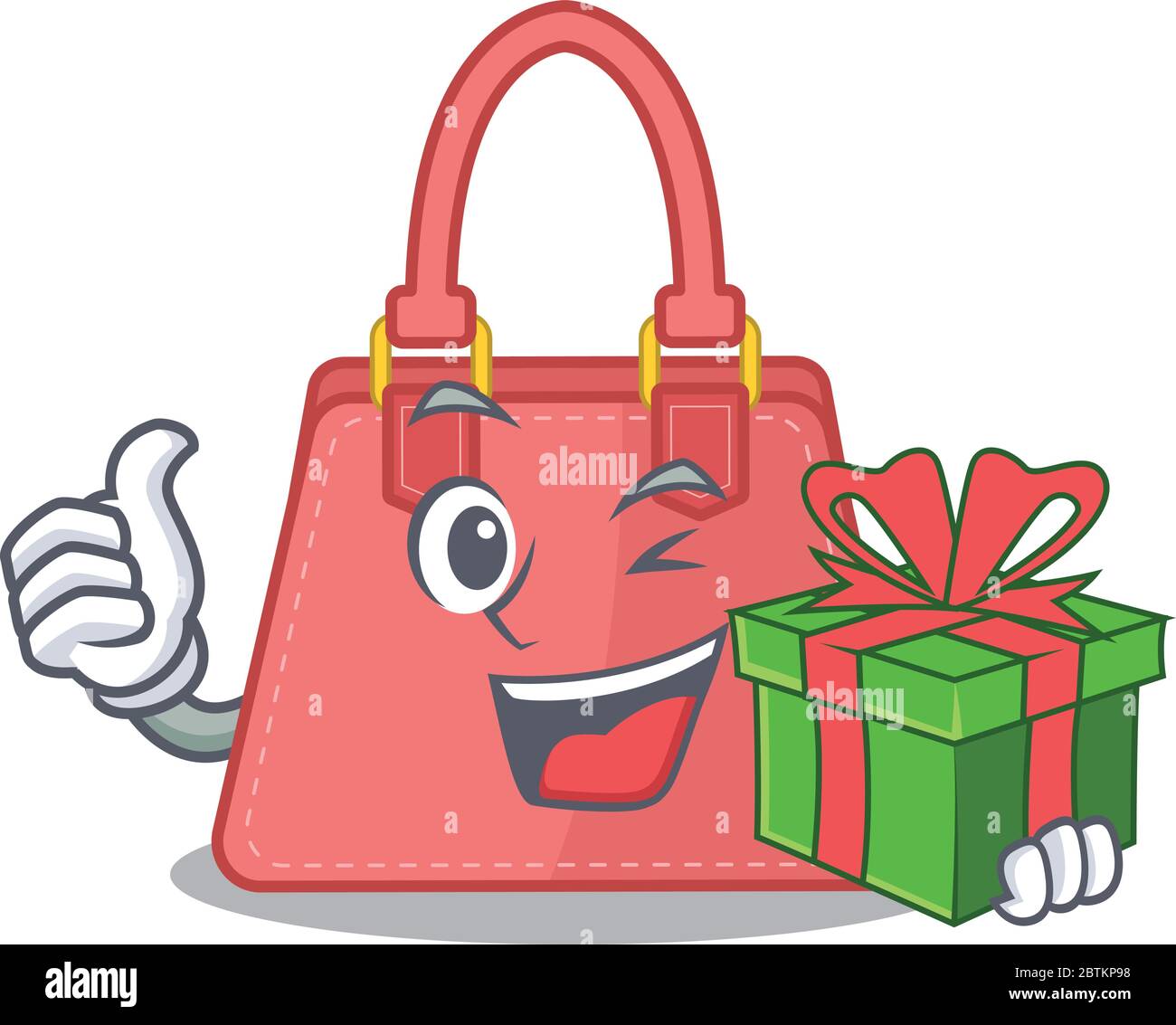 joyful women handbag cartoon character with a big gift box Stock Vector ...