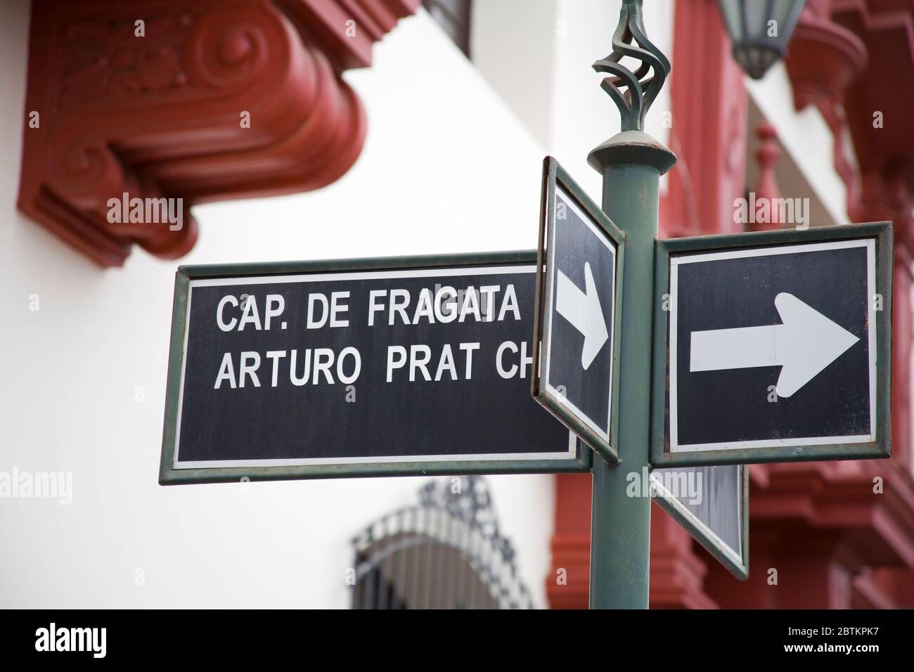 Street signs on Plaza de Armas, Colonial City of La Serena, Norte Chico ...