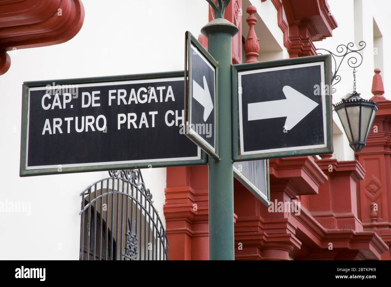 Street signs on Plaza de Armas, Colonial City of La Serena, Norte Chico ...