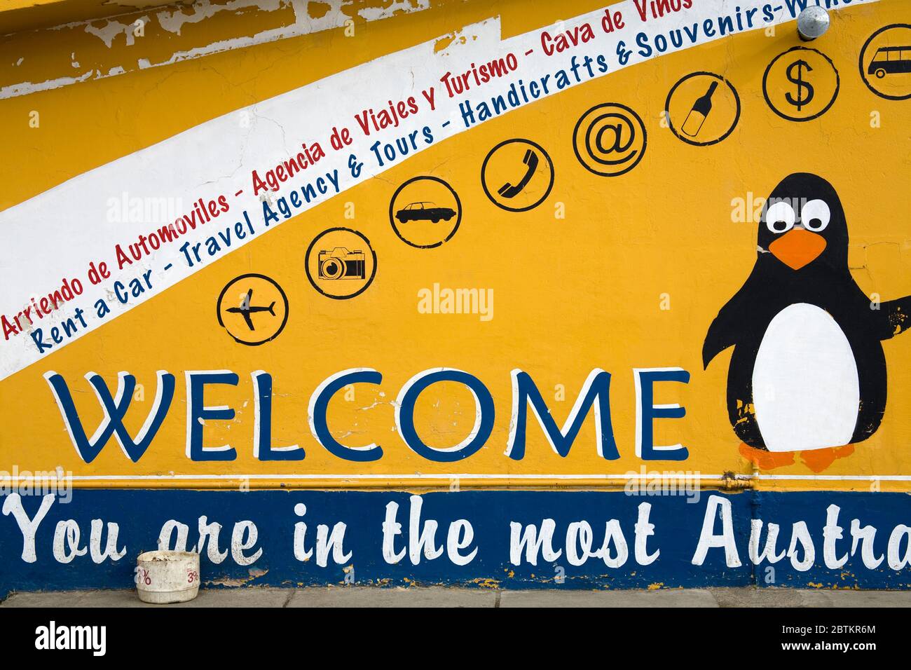 Welcome sign in Punta Arenas Port, Magallanes Province, Patagonia ...