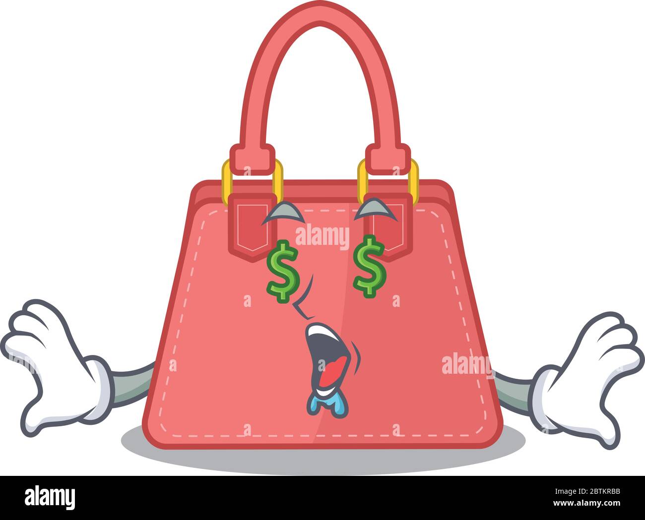 wealthy cartoon character concept of women handbag with money eyes ...
