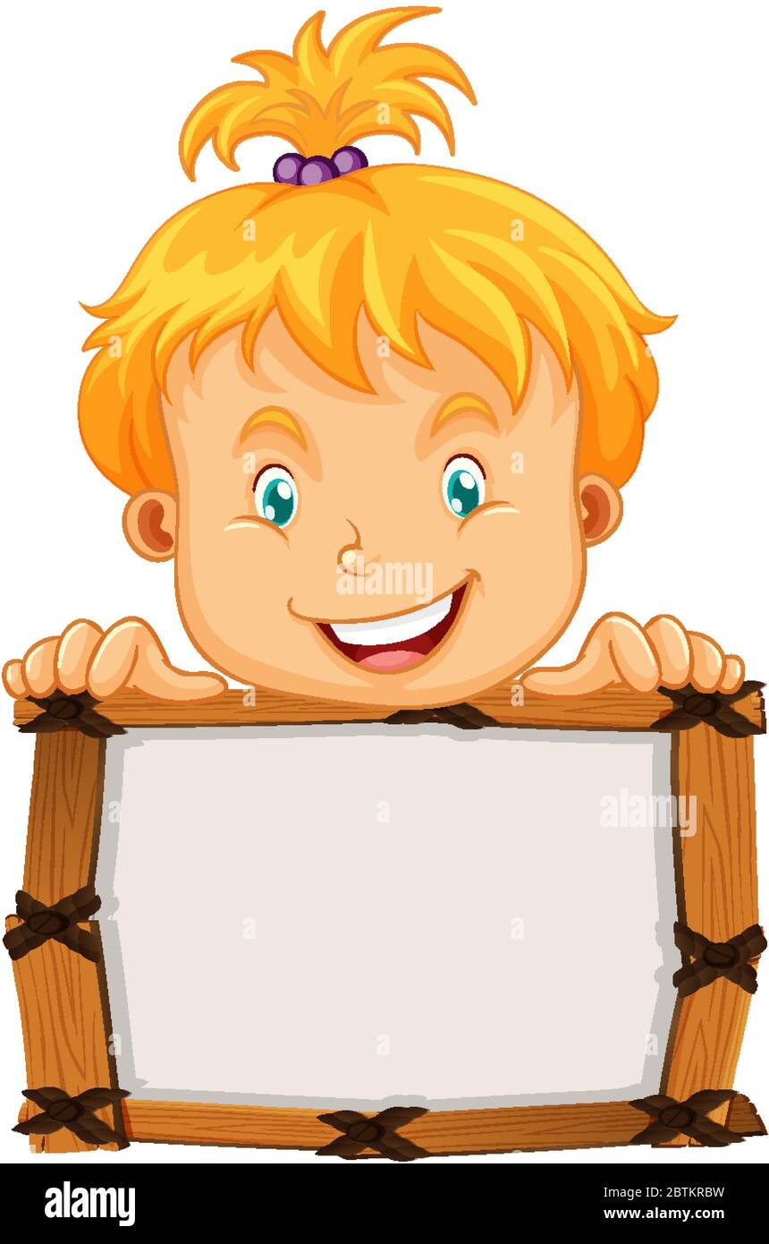 Blank sign template with cute girl on white background illustration ...