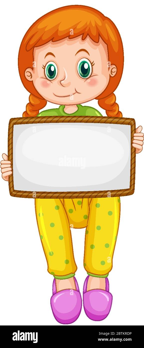 Blank sign template with cute girl on white background illustration ...