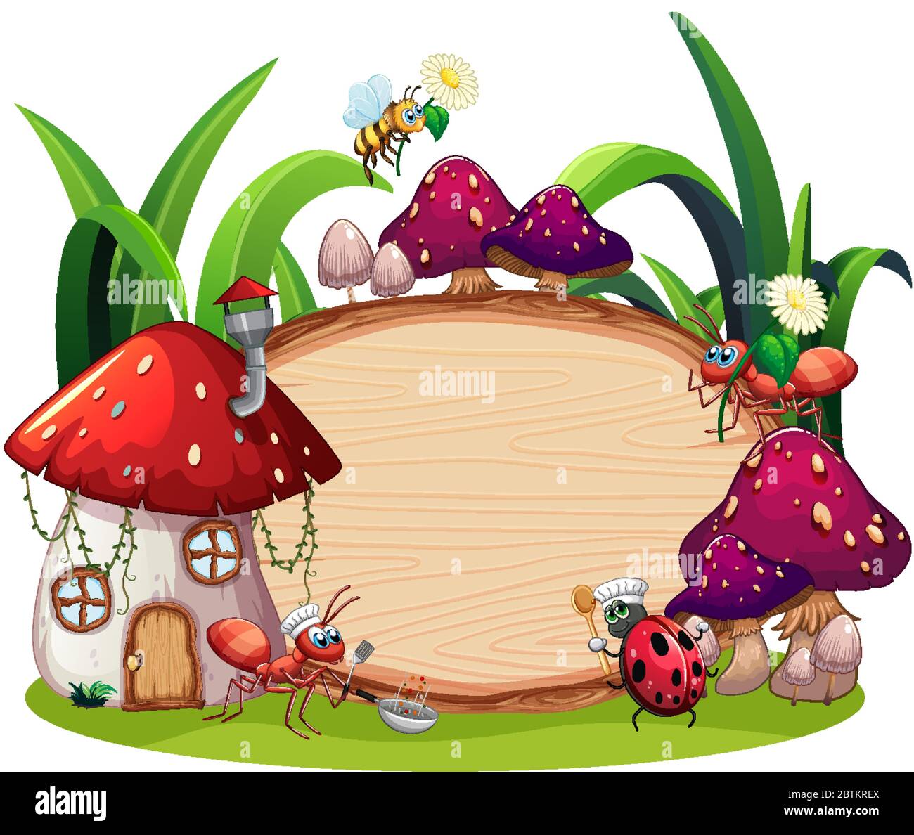 Border template design with insects in the garden background ...