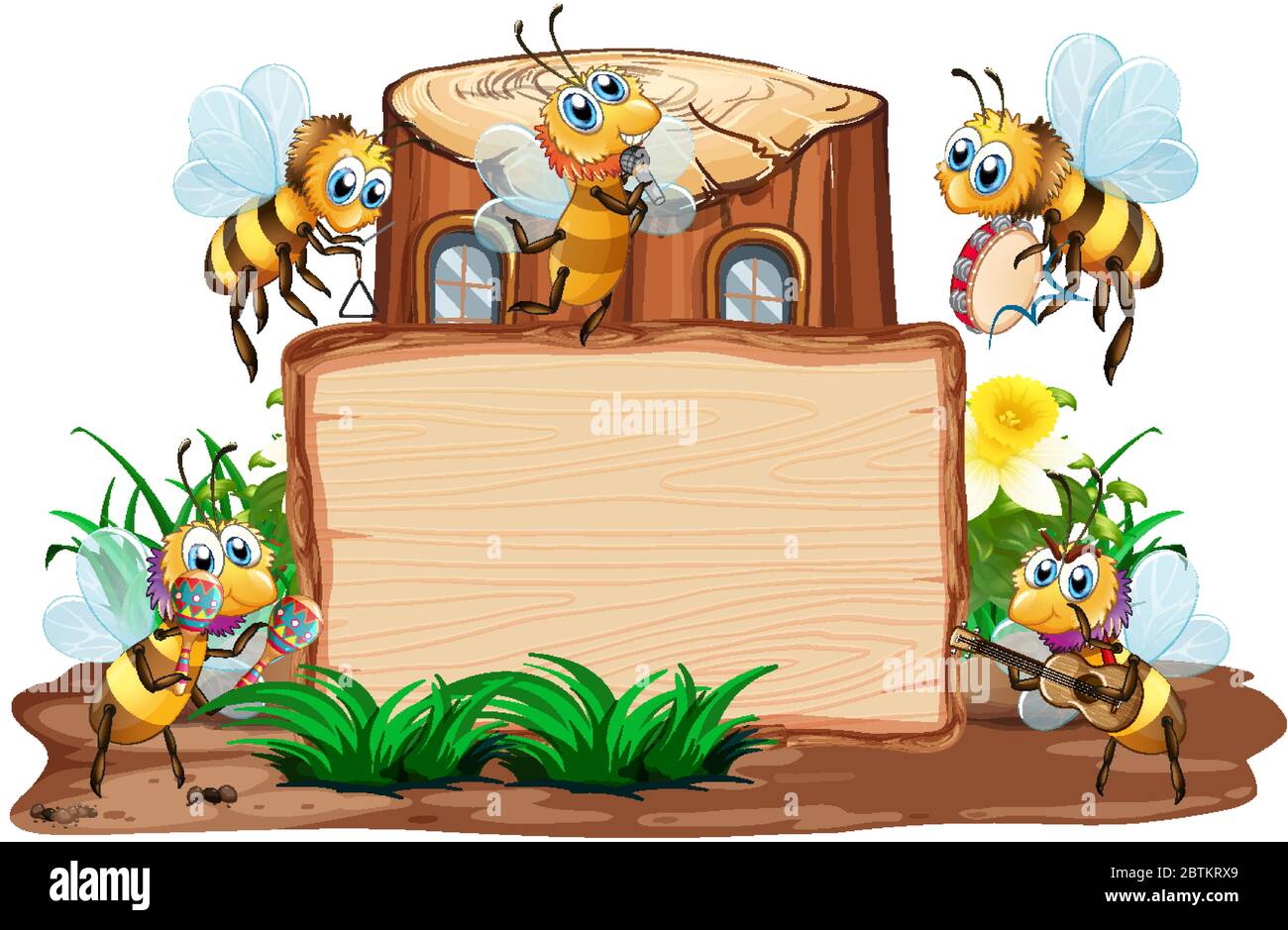 Border template design with insects in the garden background ...
