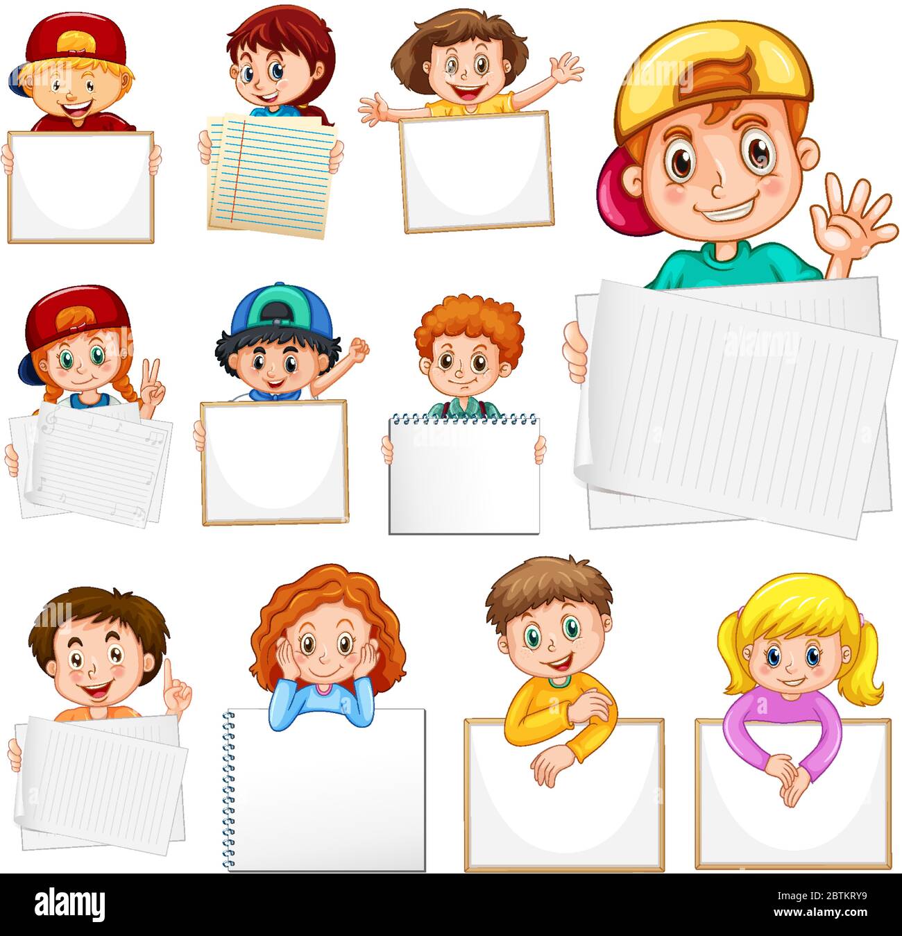 Blank sign template with many kids on white background illustration ...
