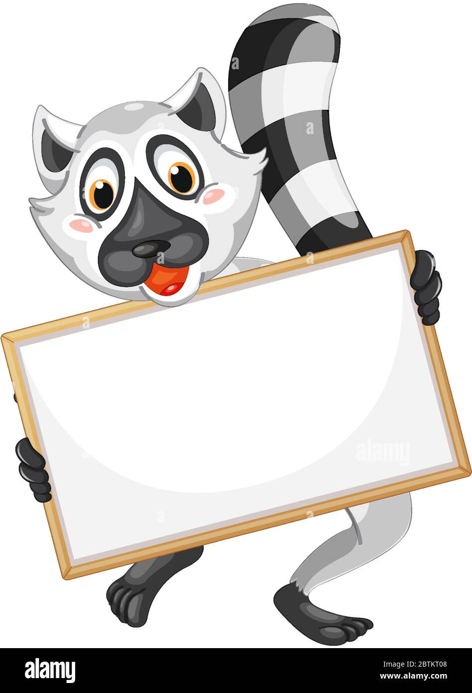 Blank sign template with cute lemur on white background illustration ...