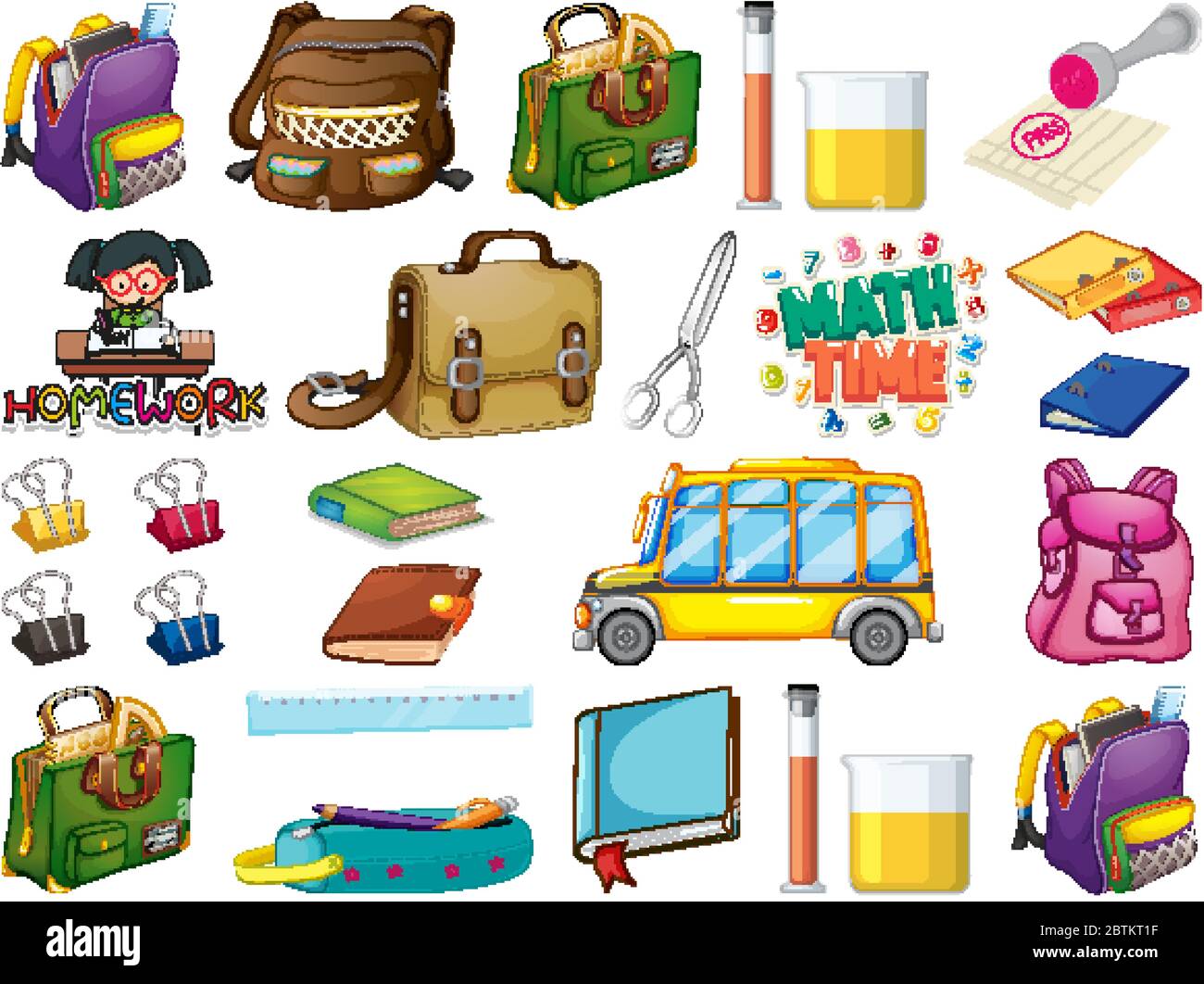 Large set of school items on white background illustration Stock Vector ...