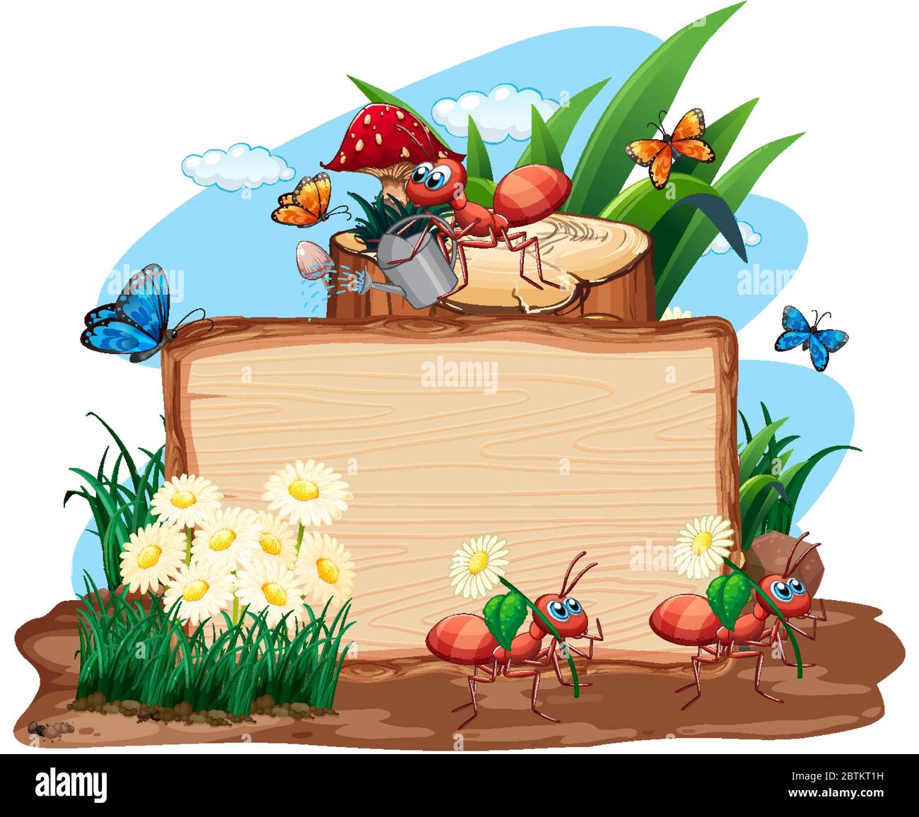 Border template design with insects in the garden background ...