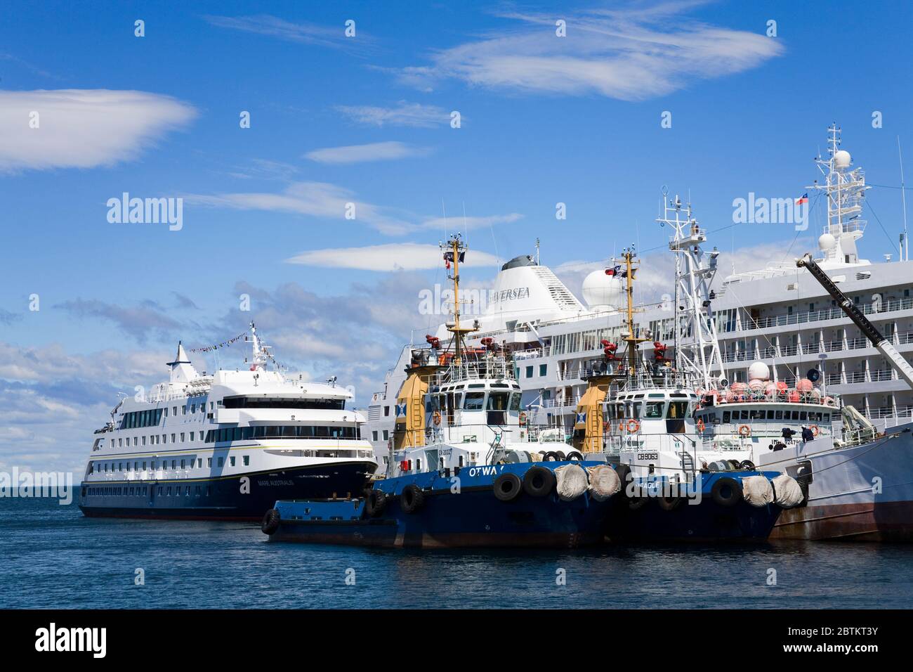 Boats docked in the Port of Punta Arenas, Magallanes Province ...