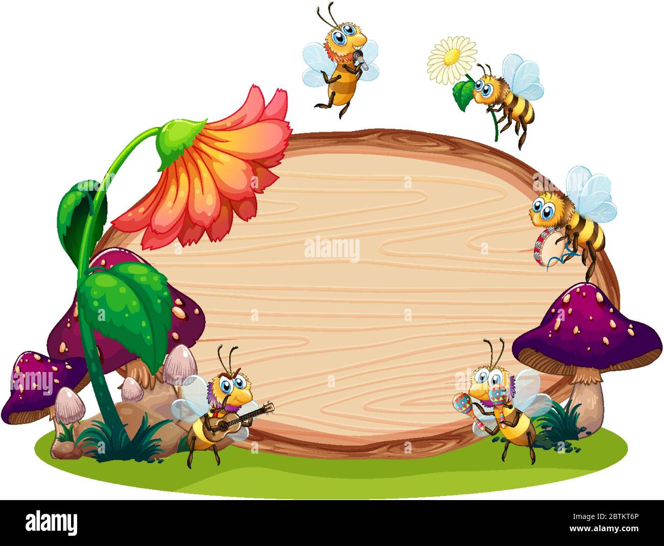 Border template design with insects in the garden background ...