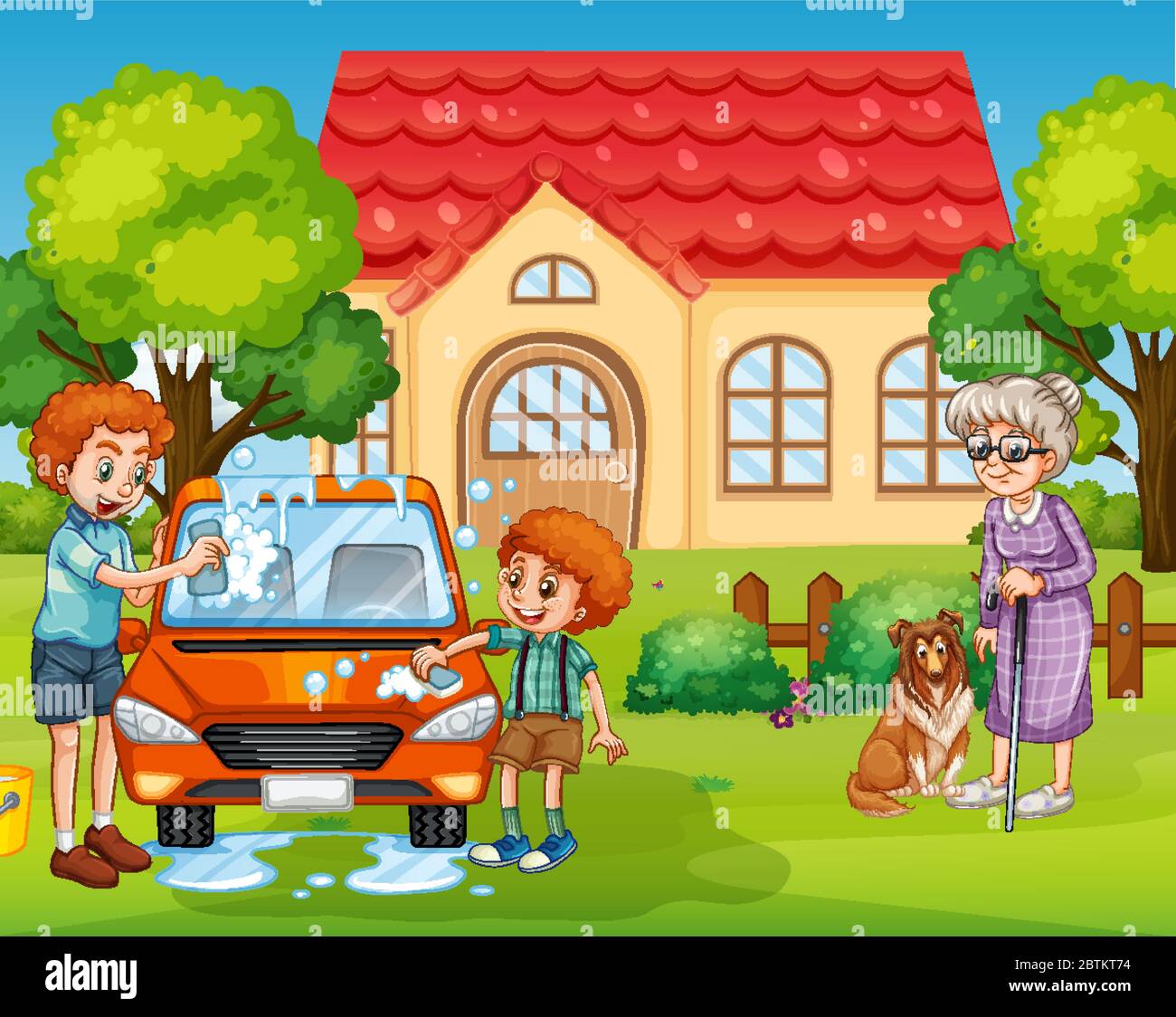 Scene with people staying at home with family illustration Stock Vector ...