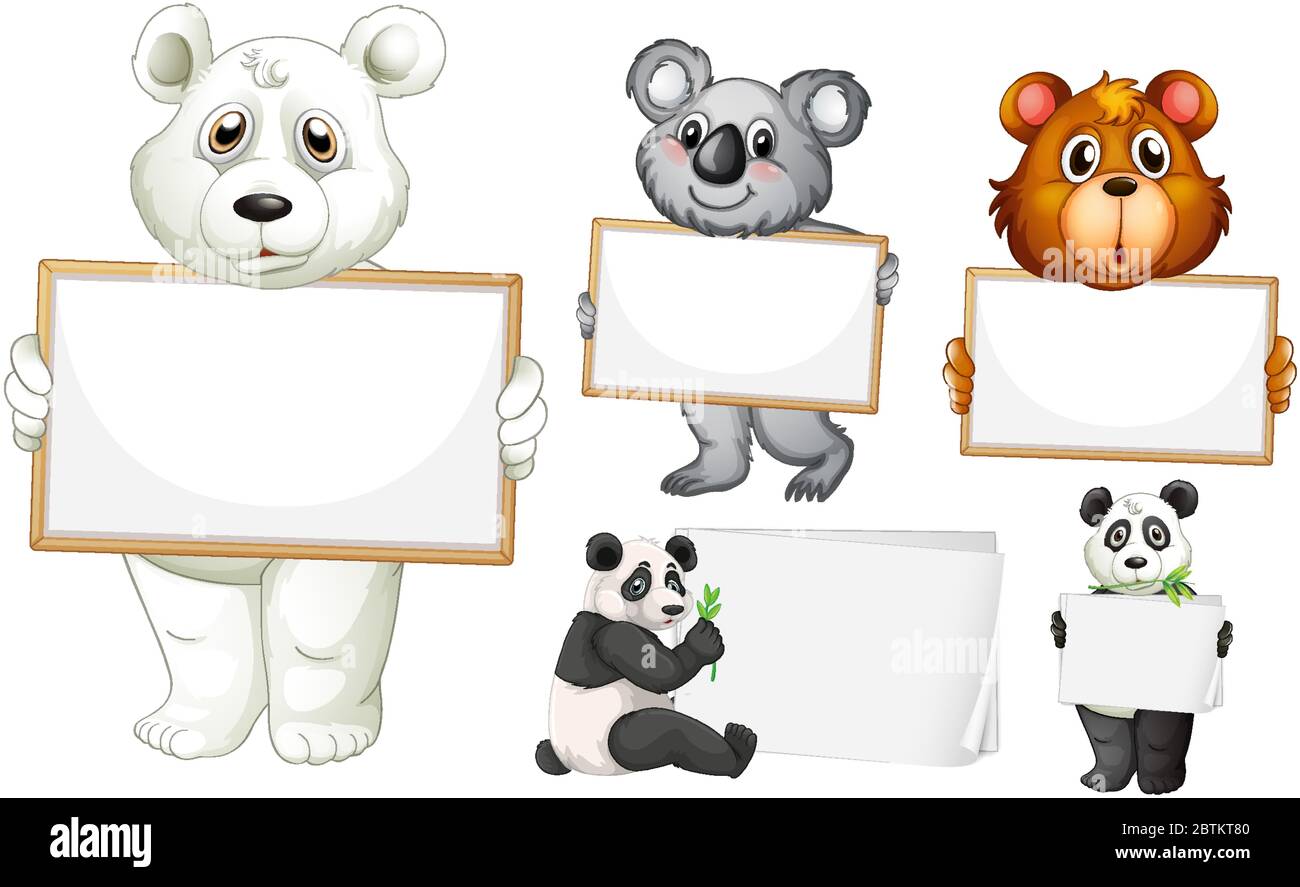 Blank sign template with many animals on white background illustration ...