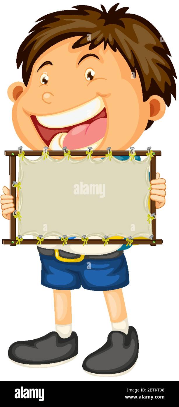 Blank sign template with cute boy on white background illustration ...