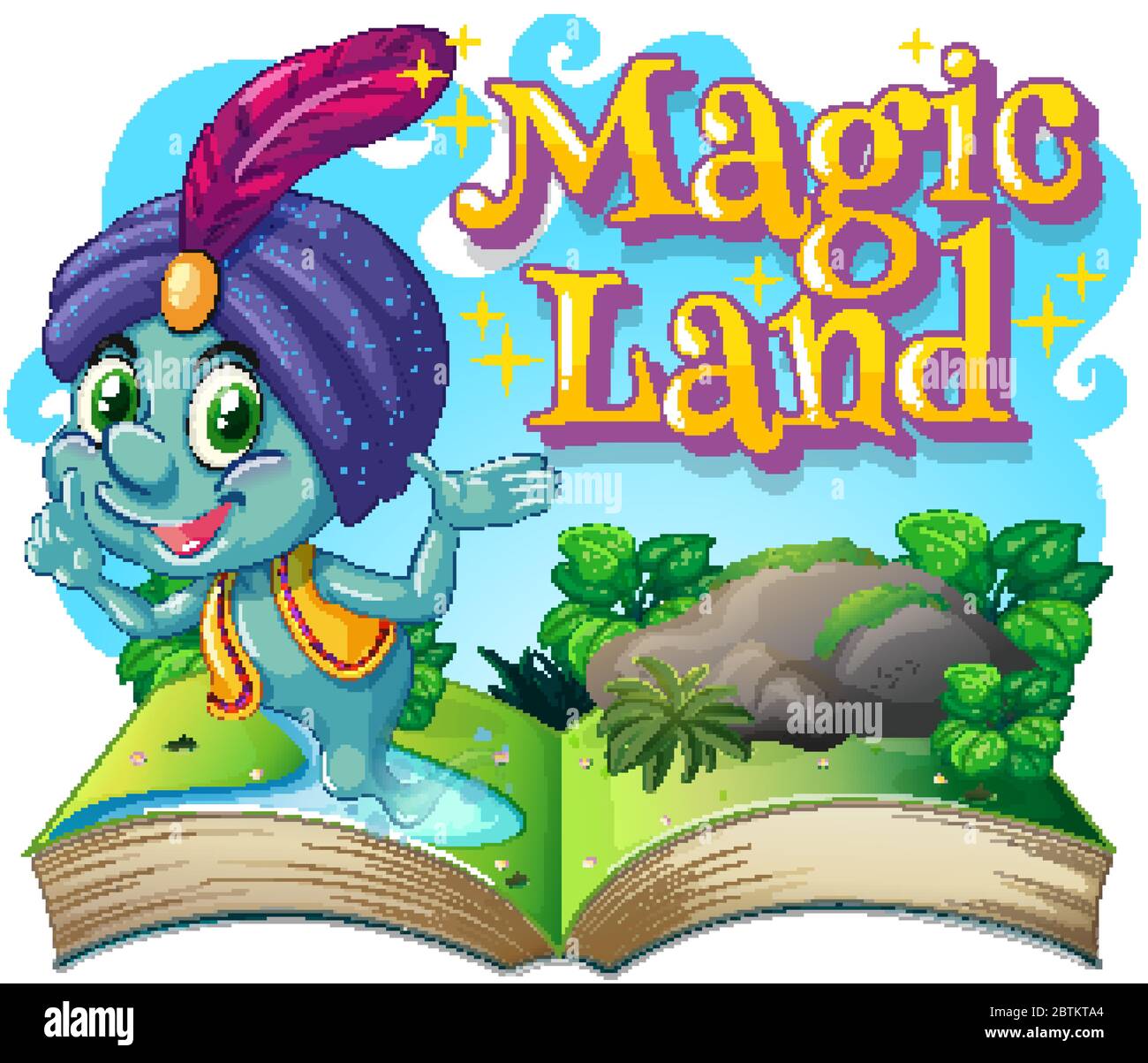 Font design for word magic land with scene from a book illustration ...