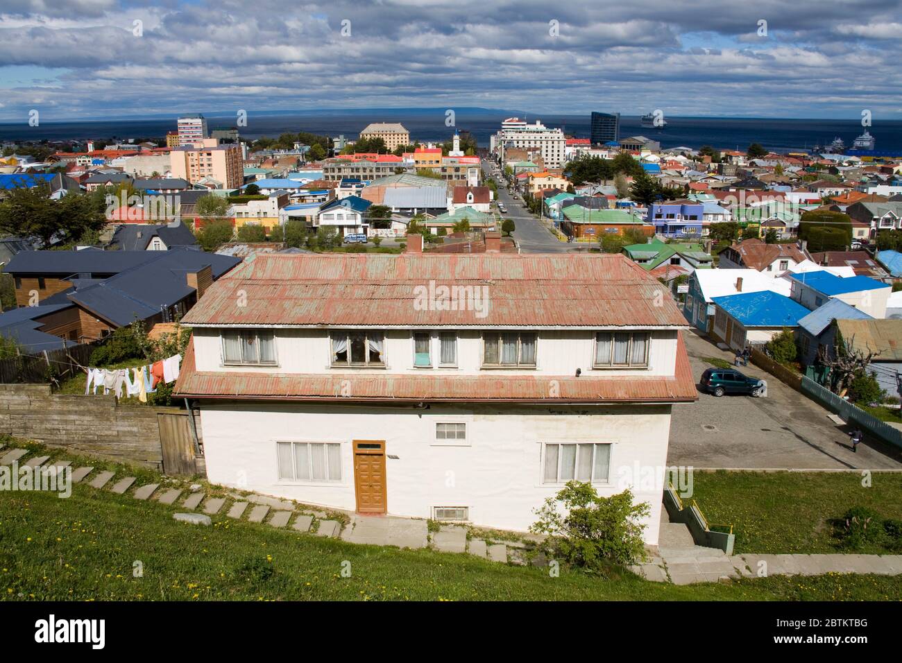 View of Punta Arenas City from La Cruz Hill, Magallanes Province ...