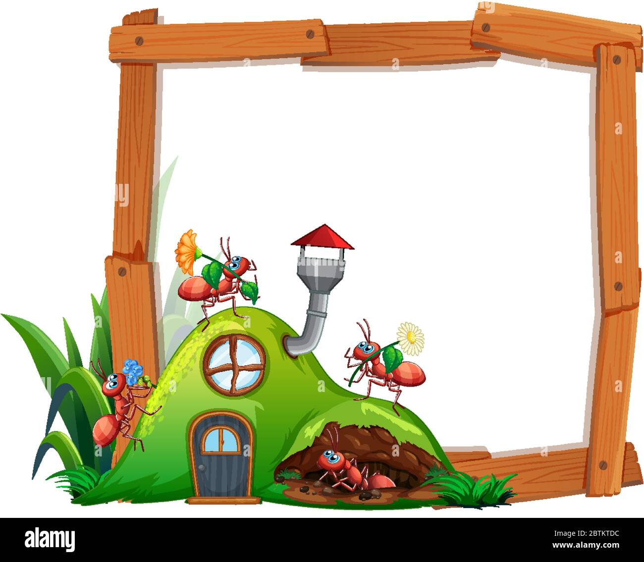 Border template design with insects in the garden background ...