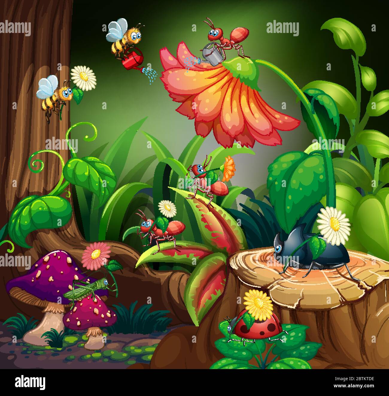 Scene with plants and insects in the garden illustration Stock Vector ...